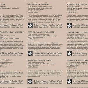 Set #2 - Aviation History Educational Collector Cards of Classic ...