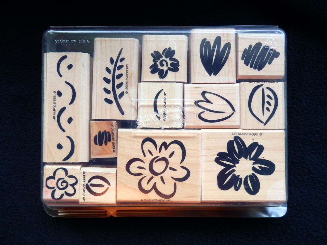 Stampin Up Fanciful Flowers 2 Step Stamps Wood Mount Rubber Stamp set ...