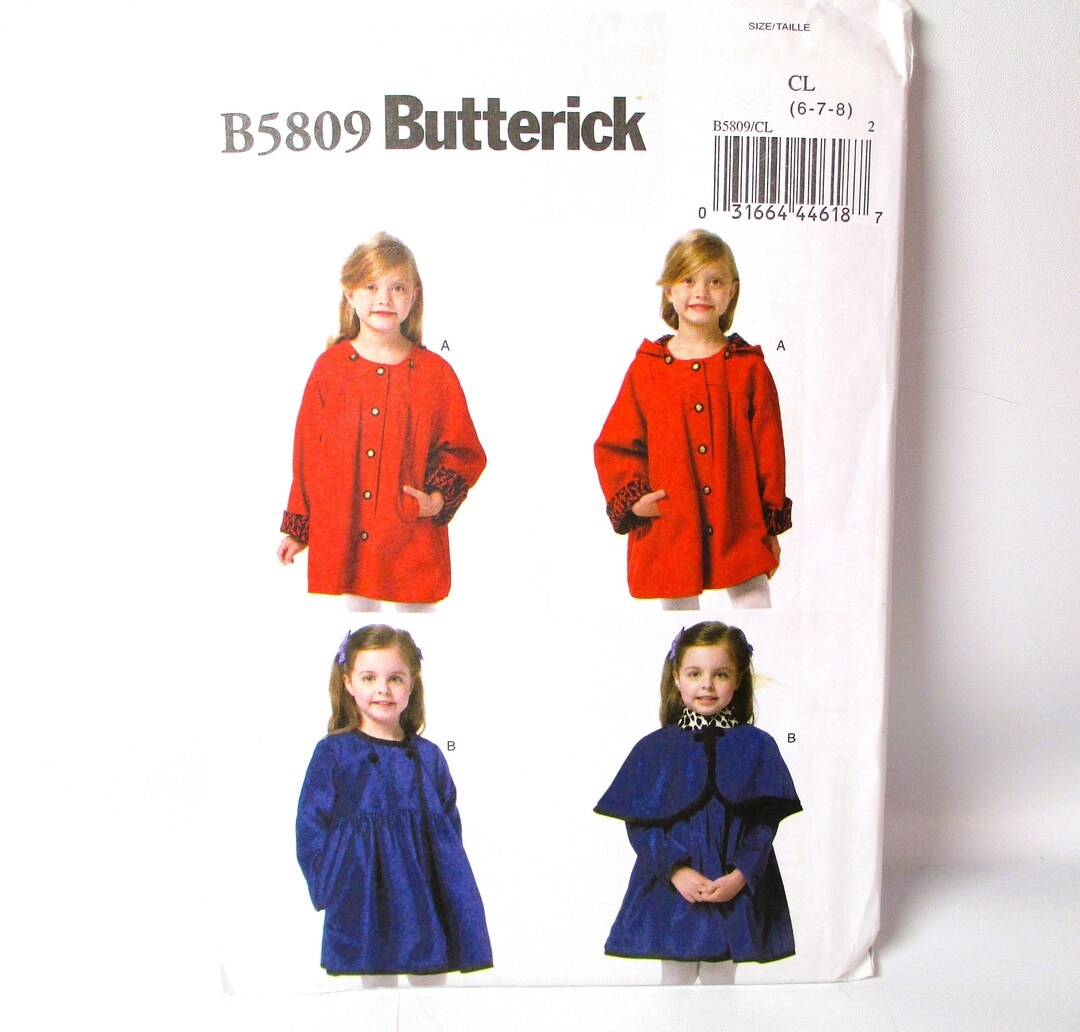Butterick Childrens Girls Coat Detachable Hood and Capelet Pattern ...