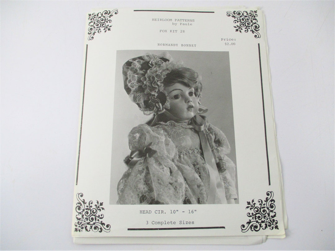 Heirloom Patterns Bonnet Three Complete Sizes 10 to 16 Inch Pattern ...