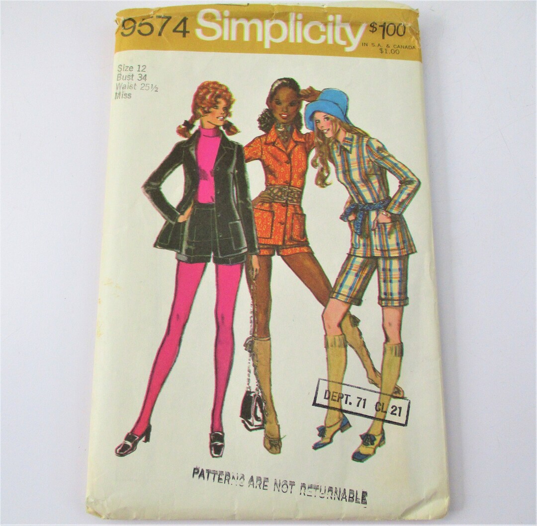 1971 Simplicity Misses Shirt Blouse Shorts and Short Shorts Pattern ...