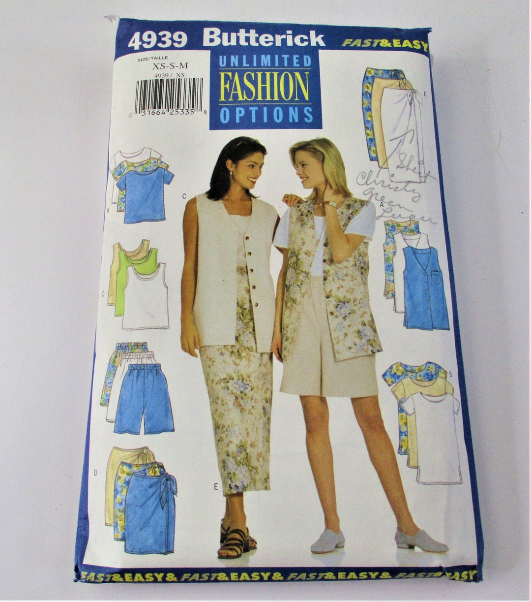 1997 Butterick Misses Misses Petite Vest Top Tank Top Skirt and Shorts ...