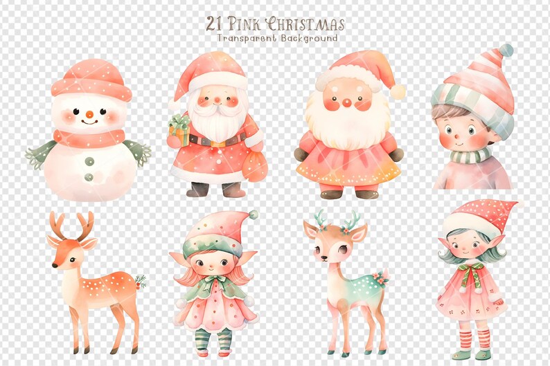 21 Pastel Christmas Clipart Bundle, Pink Christmas Watercolor, Pink Tis ...