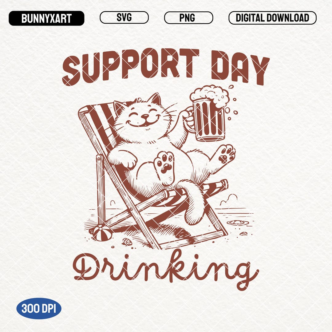 Support Day Drinking, SVG PNG, Summer Drinking Shirt Design, Funny Cat ...