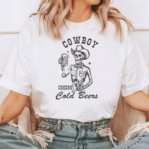 Cowboy Cheers Cold Beers, SVG PNG Files, Vintage Funny Cowboy Skeleton ...