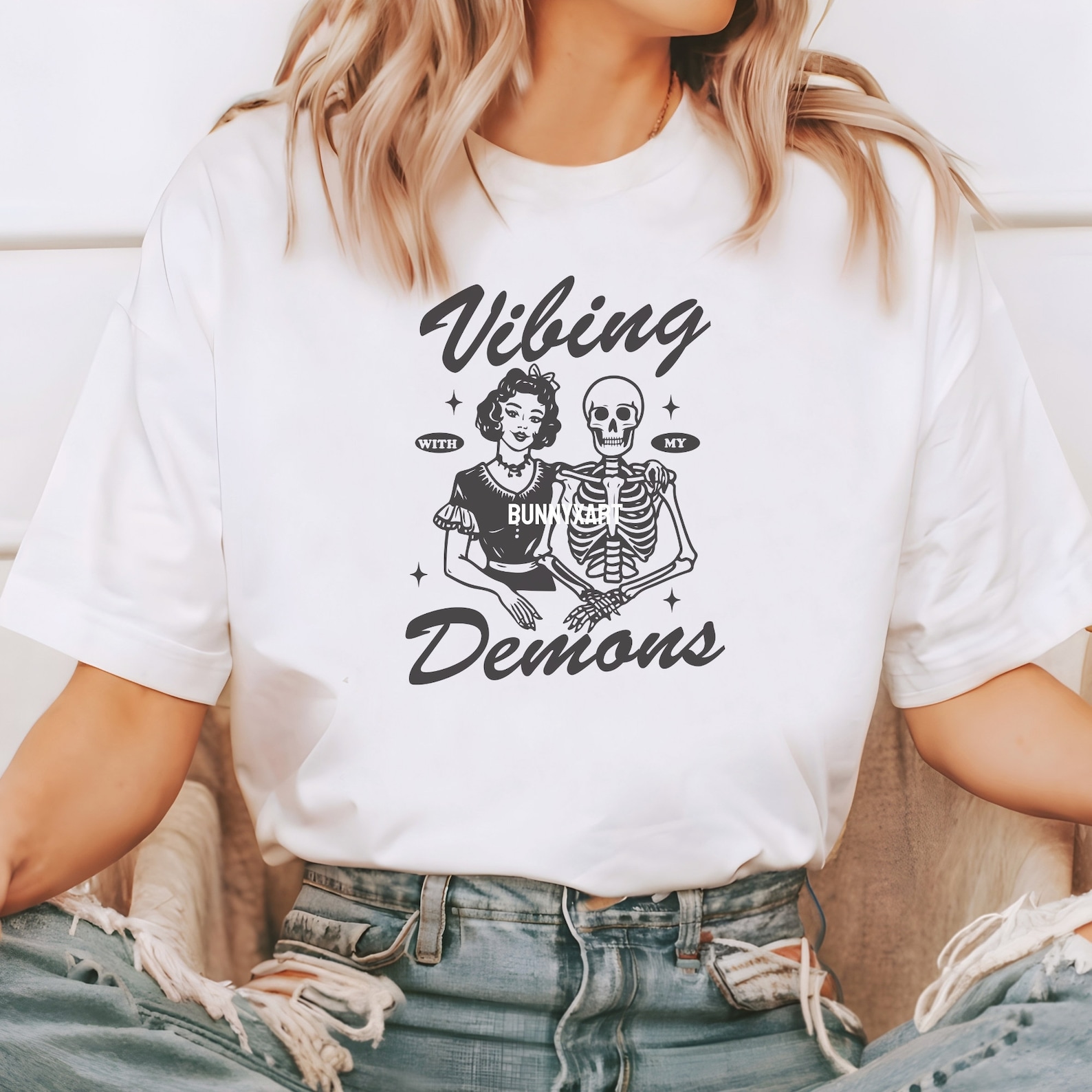 Vibing With My Demons, SVG PNG Files, Funny Retro Halloween Girl Shirt ...