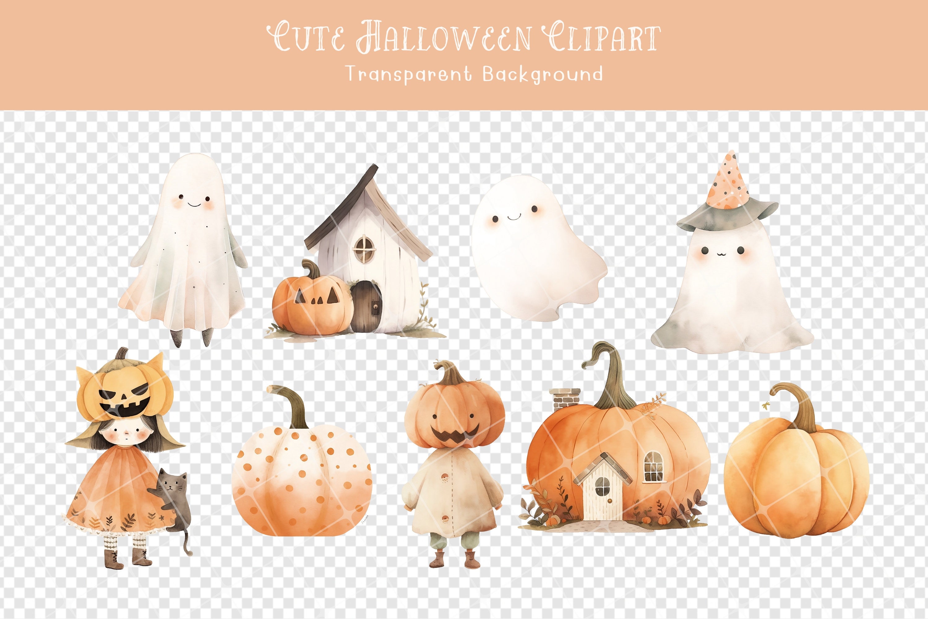 21 Cute Halloween Watercolor Clipart Witch Mummy Pumpkin - Etsy