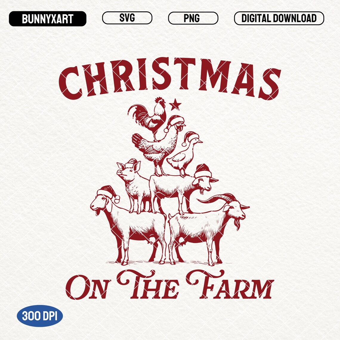 Christmas on the Farm SVG PNG, Funny Christmas Farm Animal SVG ...