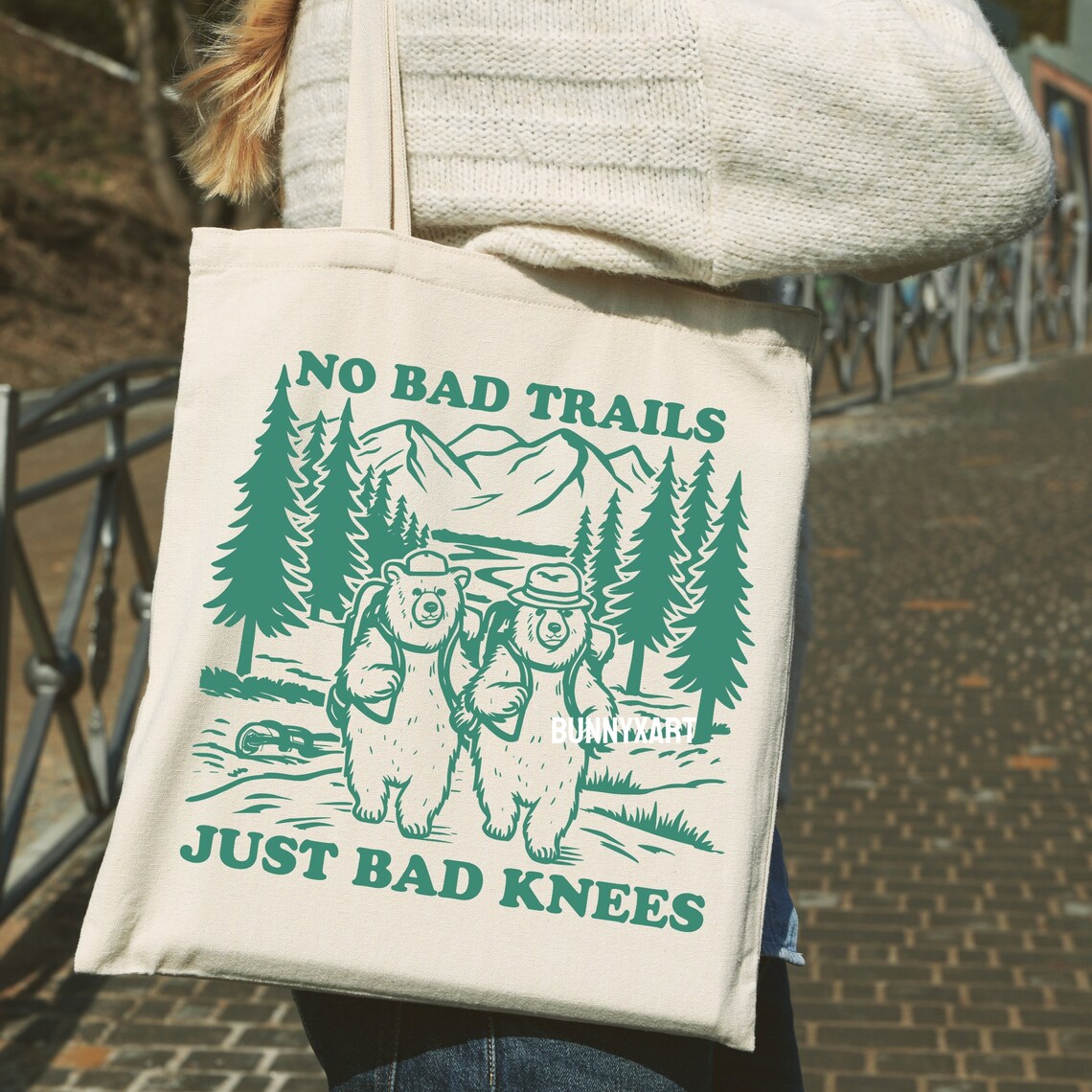 No Bad Trails Just Bad Knees SVG PNG Files, Vintage Hiking Cute Bear ...