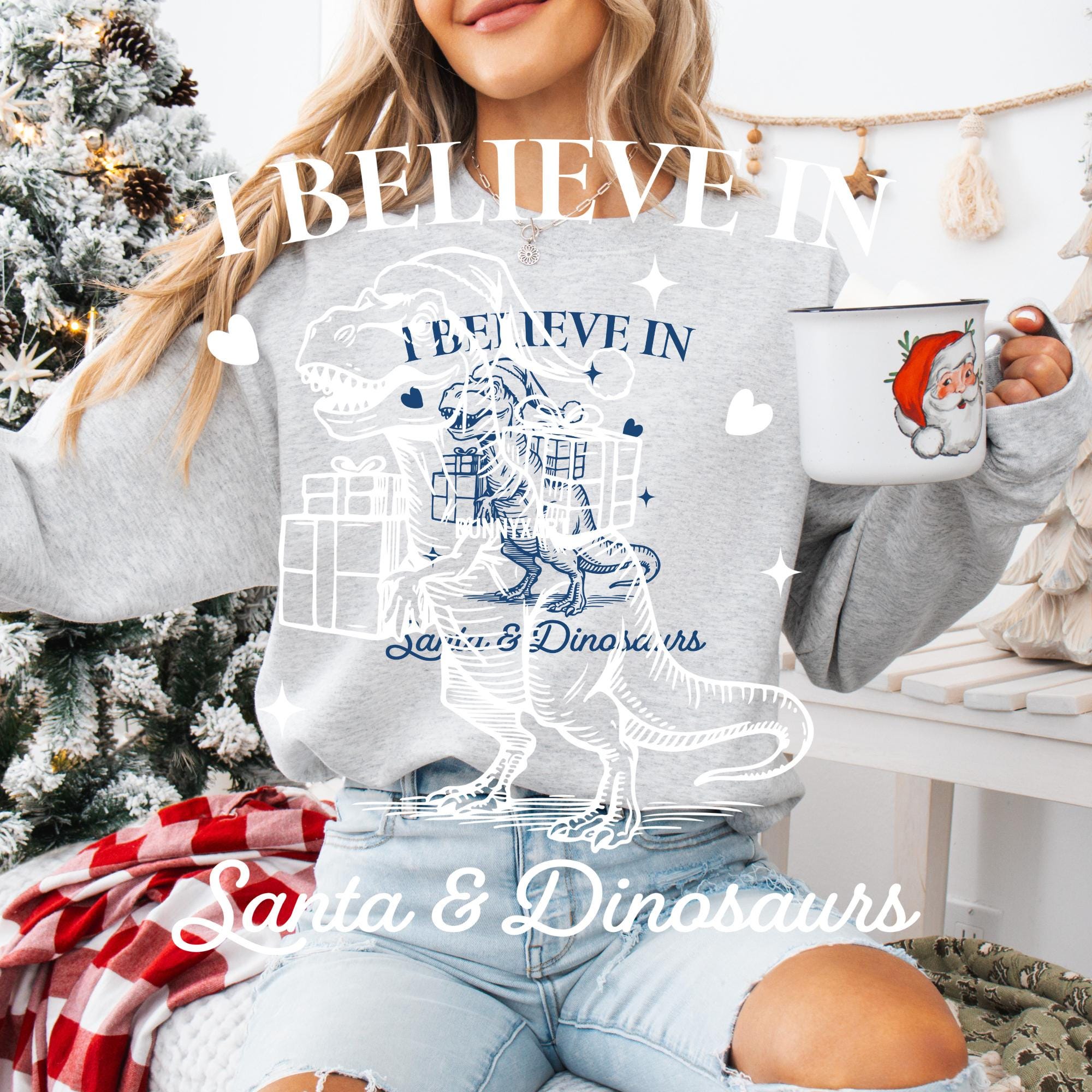 I Believe in Santa and Dinosaurs SVG PNG, Vintage Retro Christmas ...