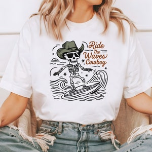 Ride the Waves Cowboy, SVG PNG Files, Vintage Surfing Cowboy Skeleton ...