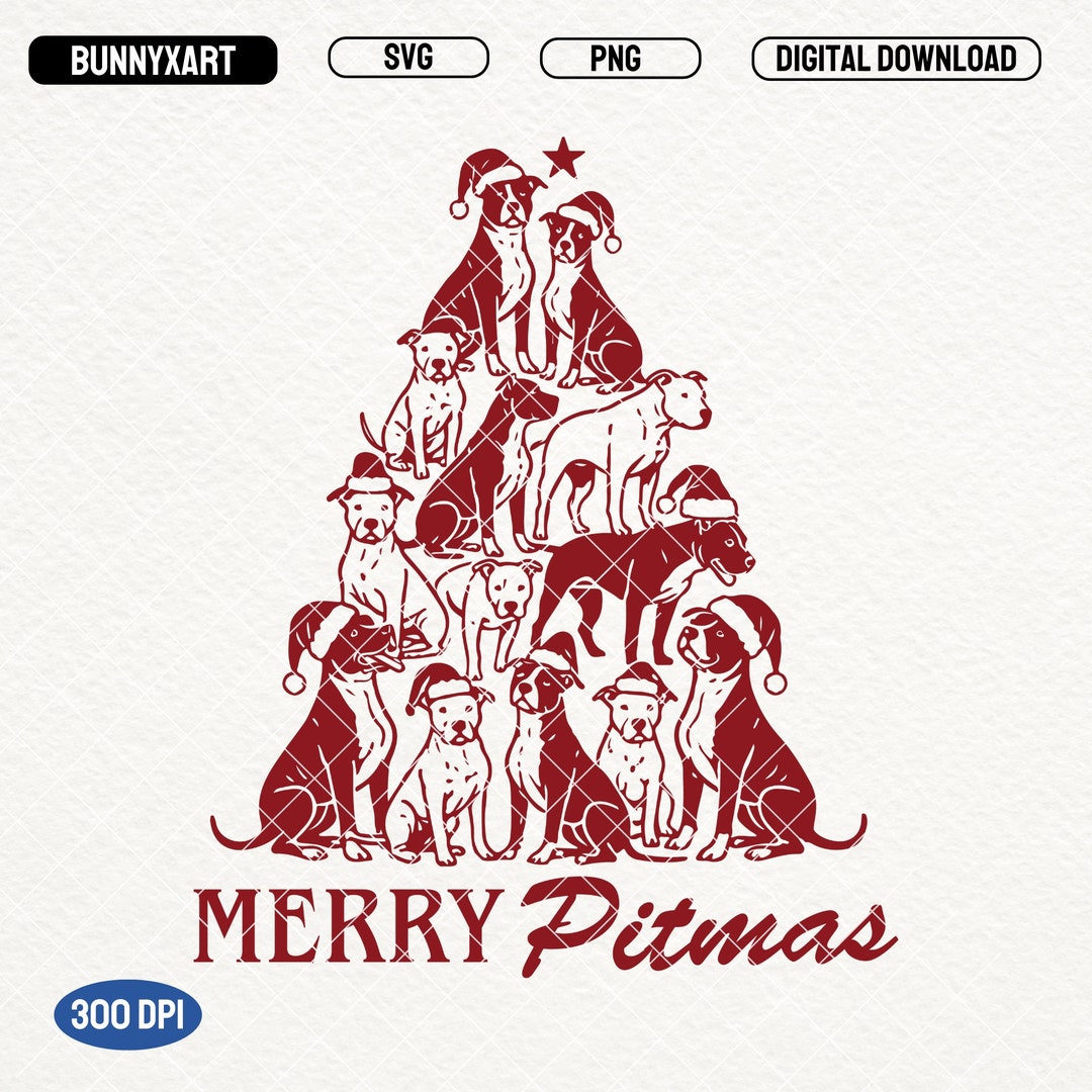 Merry Pitmas SVG PNG, Funny Christmas Dog, Christmas Pitbull Design ...