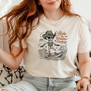 Ride the Waves Cowboy, SVG PNG Files, Vintage Surfing Cowboy Skeleton ...