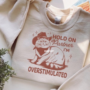 Hold on Partner Im Overstimulated SVG PNG, Cowboy Cat Shirt Design ...