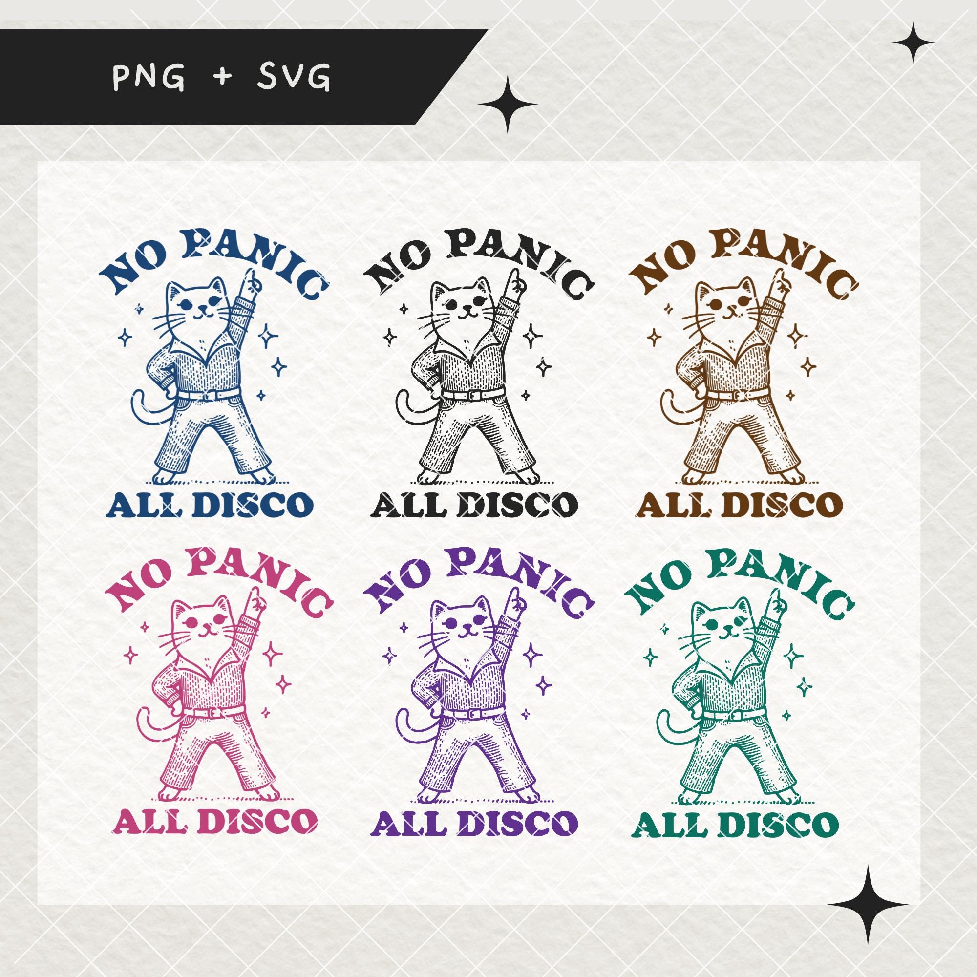 No Panic All Disco SVG PNG, Vintage Retro Disco Cat, Funny Cat Shit ...