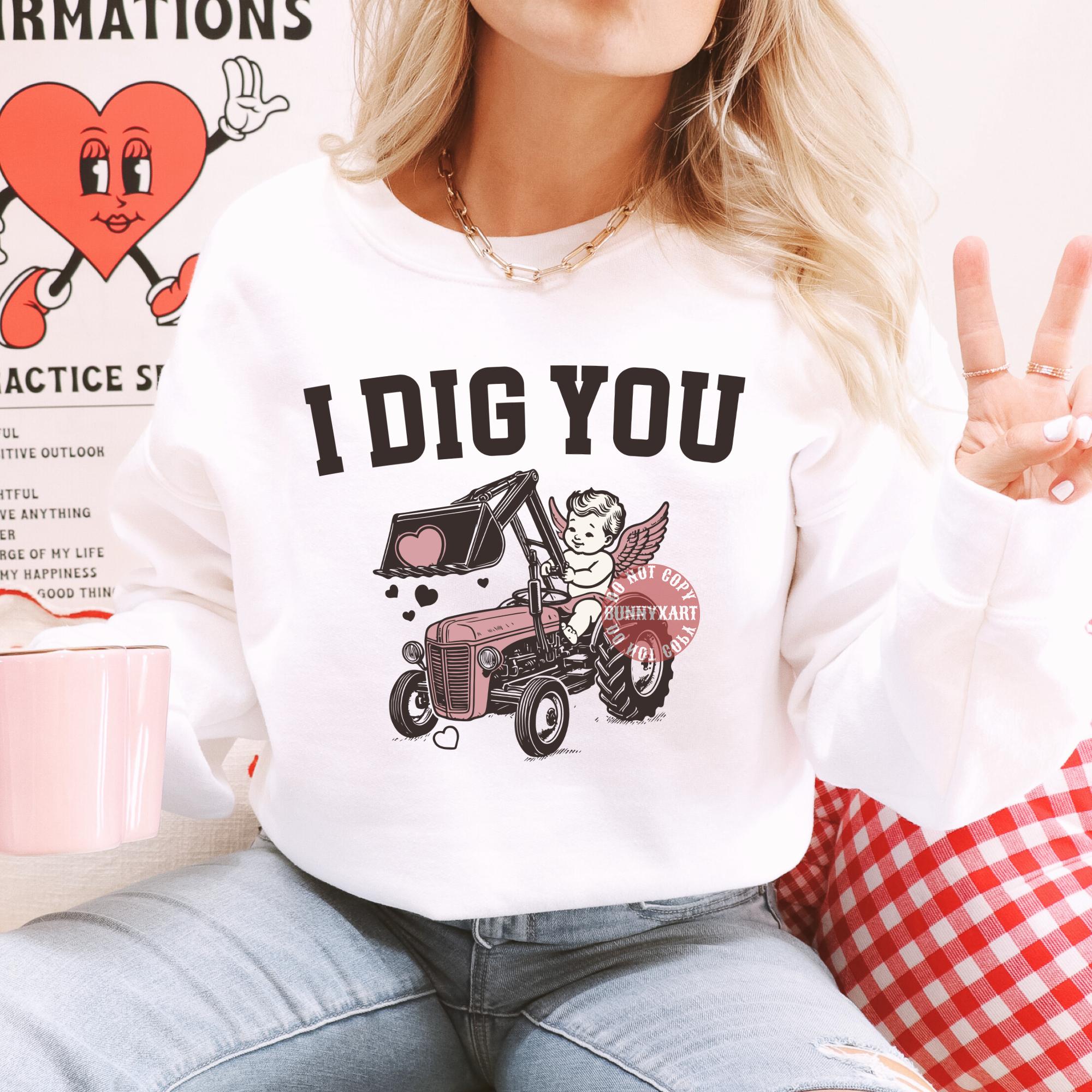 I Dig You SVG PNG, Tractor Valentine Shirt Design, Retro Cupid ...