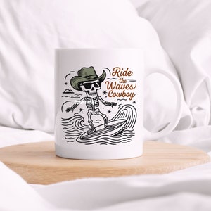 Ride the Waves Cowboy, SVG PNG Files, Vintage Surfing Cowboy Skeleton ...