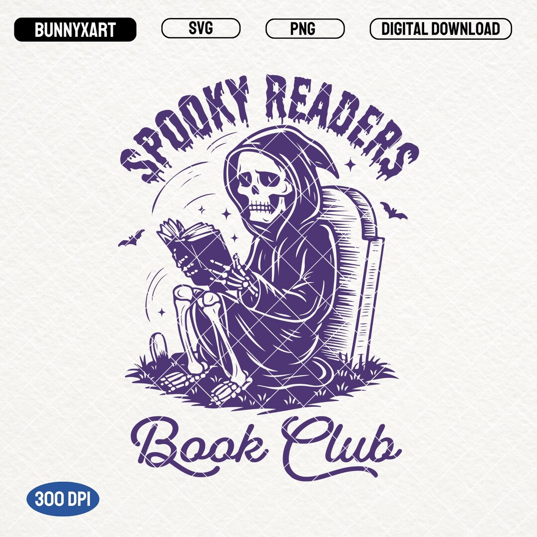 Spooky Readers Book Club, SVG PNG Files, Vintage Halloween Skeleton ...