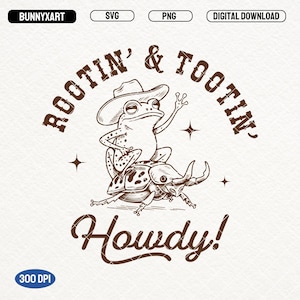 Rootin' Tootin' SVG PNG, Vintage Retro Cowboy Frog Shirt Design, Funny ...