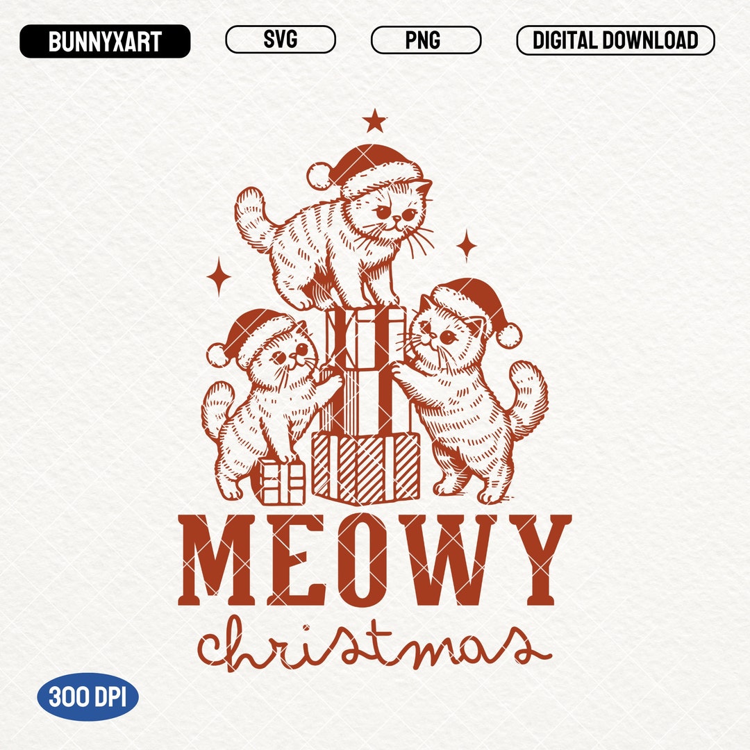 Meowy Christmas SVG PNG, Funny Christmas Cat Shirt Design, Cat Lover ...