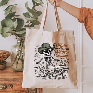 Ride the Waves Cowboy, SVG PNG Files, Vintage Surfing Cowboy Skeleton ...