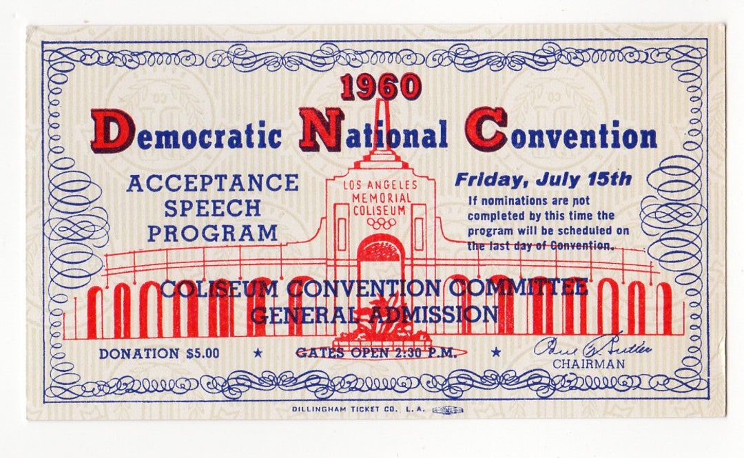 Original 1960 Democratic Naitonal Convention Ticket - John F Kennedy ...