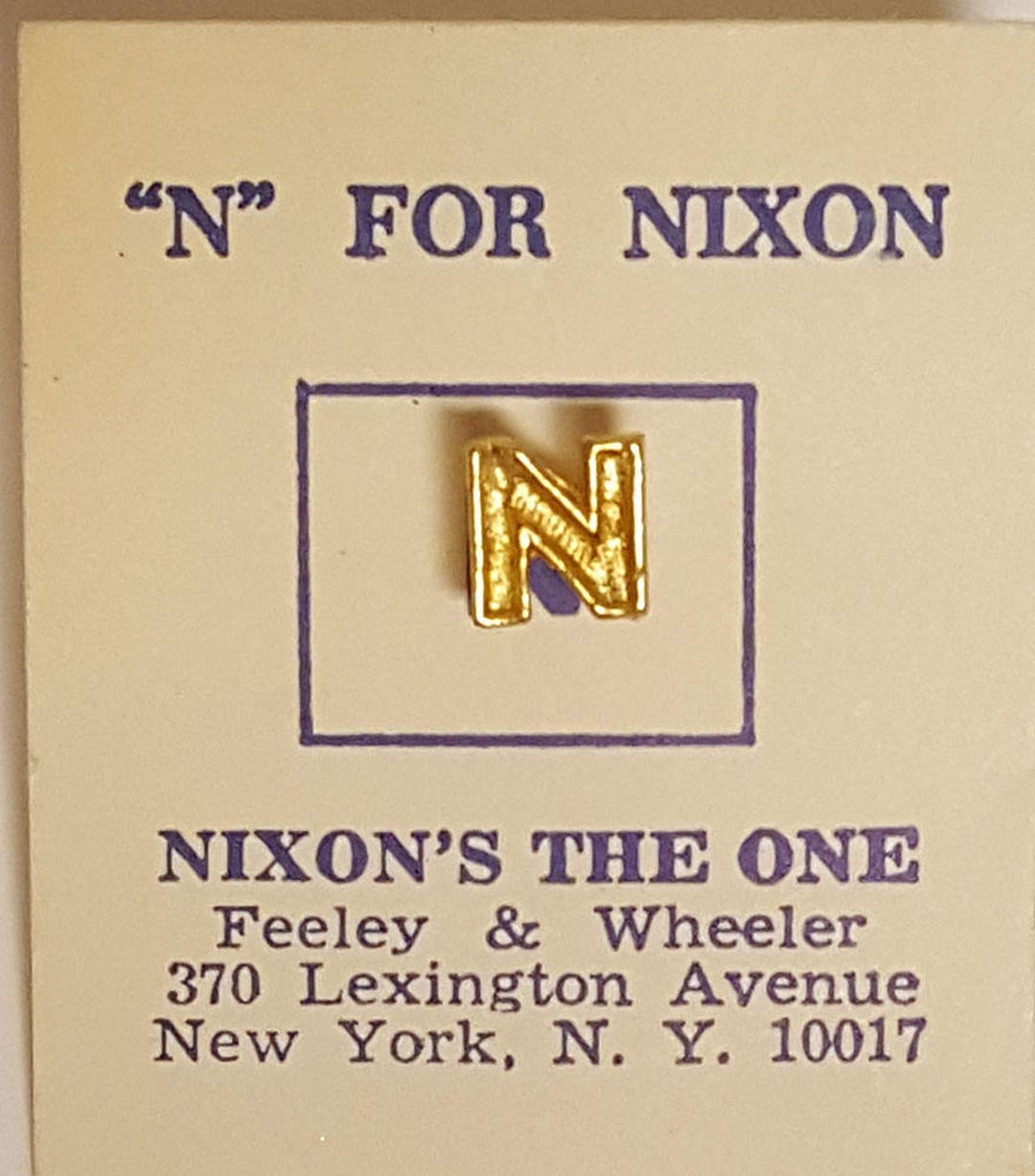 1968 "n" for Nixon Tie Tac Pin on Original Card President Richard Nixon ...
