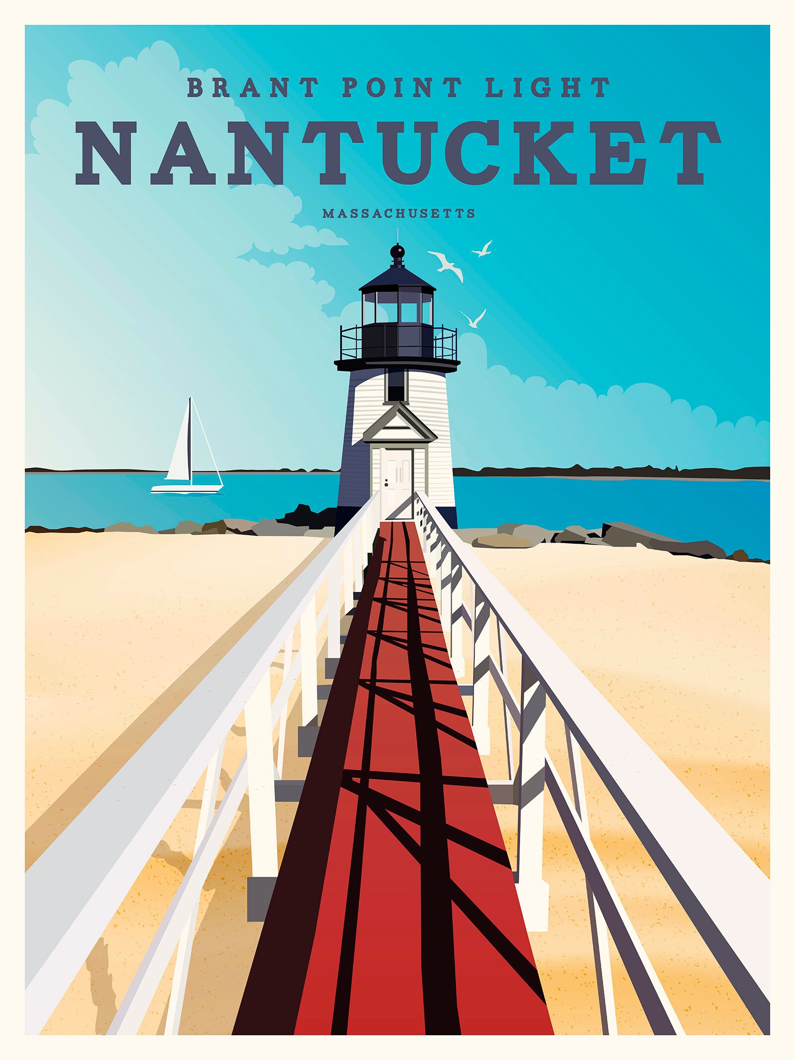 Nantucket Vintage Style Travel Giclée Poster Art Print / Brant | Etsy