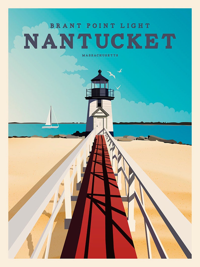 Nantucket Vintage Style Travel Giclée Poster Art Print / Brant - Etsy