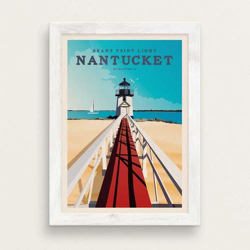 Nantucket Vintage Style Travel Giclée Poster Art Print / Brant | Etsy