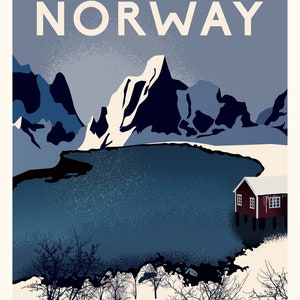 Norway Travel Poster Nordic Scandi Vintage Style Giclée Art Print - Etsy