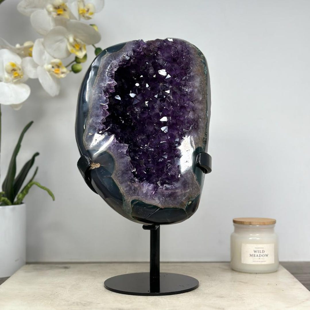 Natural XXL Agate & Amethyst Geode, Metallic Stand Included - MWS1452 ...