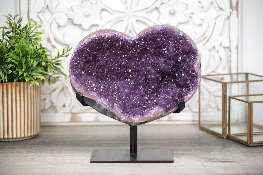 Beautiful Huge Natural Stone Heart, Ready to Display on Metal Stand ...