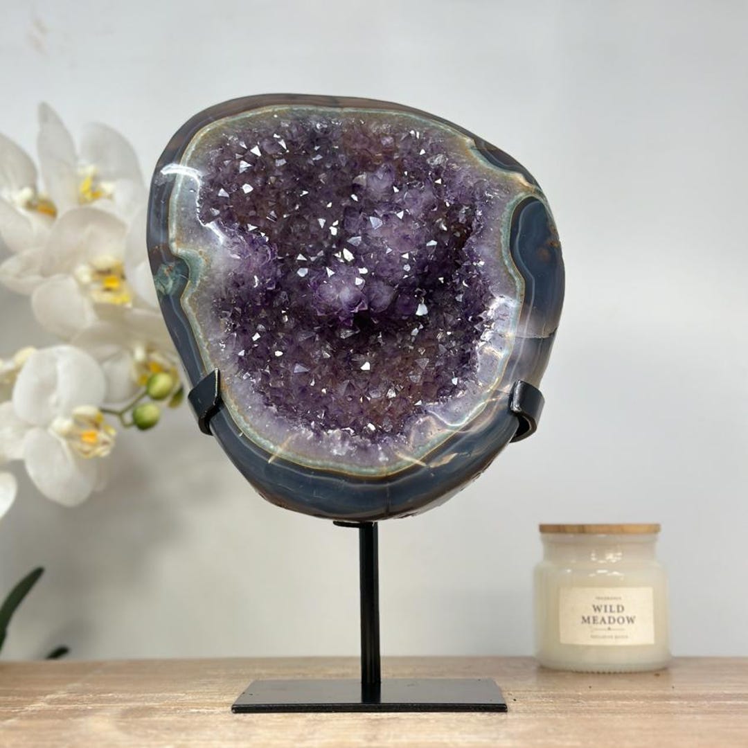 Natural Blue Banded Agate Geode With Amethyst Crystals - MWS1490 - Etsy