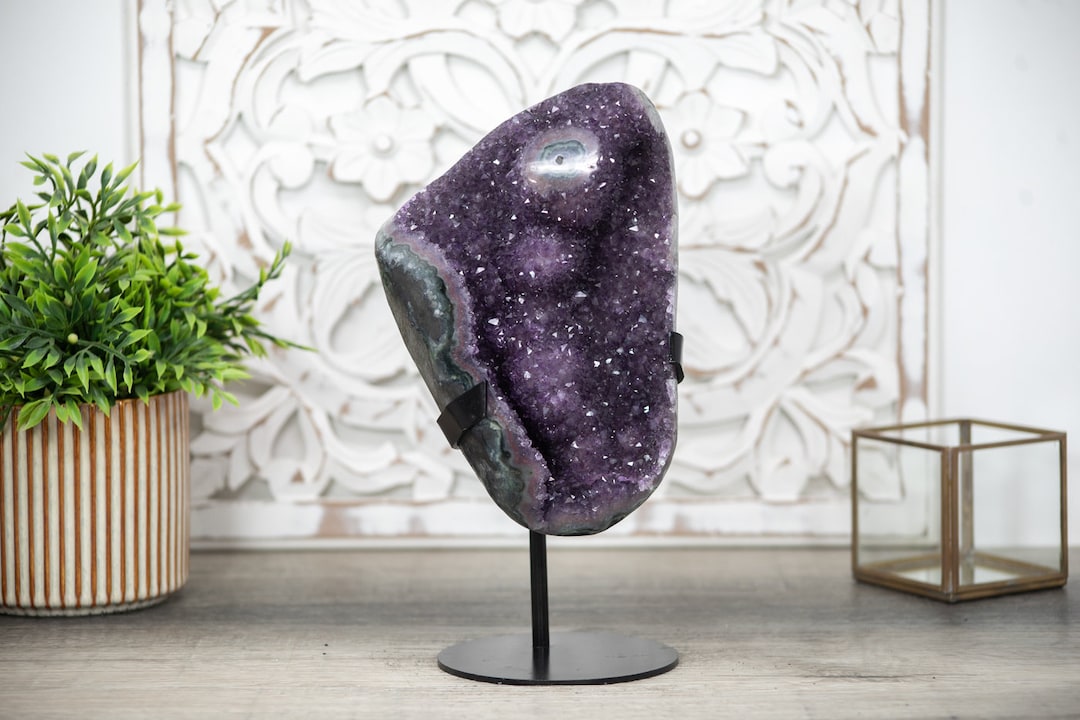 Stunning Amethyst & Green Jasper Geode With Stalactite Eye - Etsy