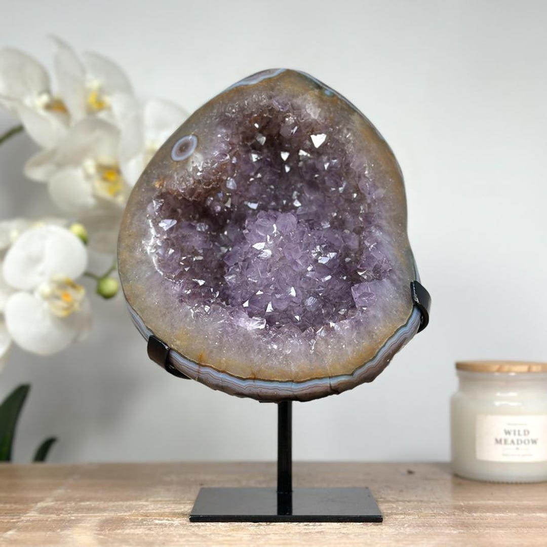 Uruguayan Amethyst Geode With Ue Agate Shell & Stalacite Formation ...