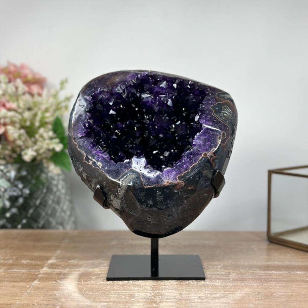Large Amethyst Geode With Green Agate Shell: A Striking Centerpiece for ...