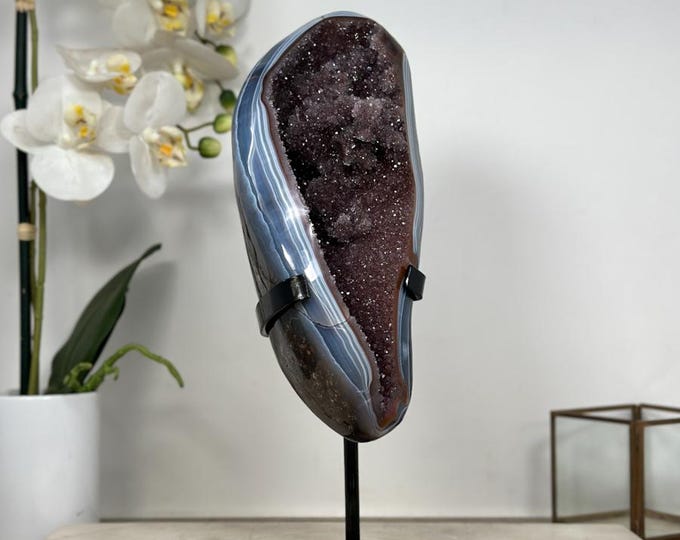 Natural Red Tone Quartz Geode With Unique Blue Agate Shell - MWS1802 - Etsy