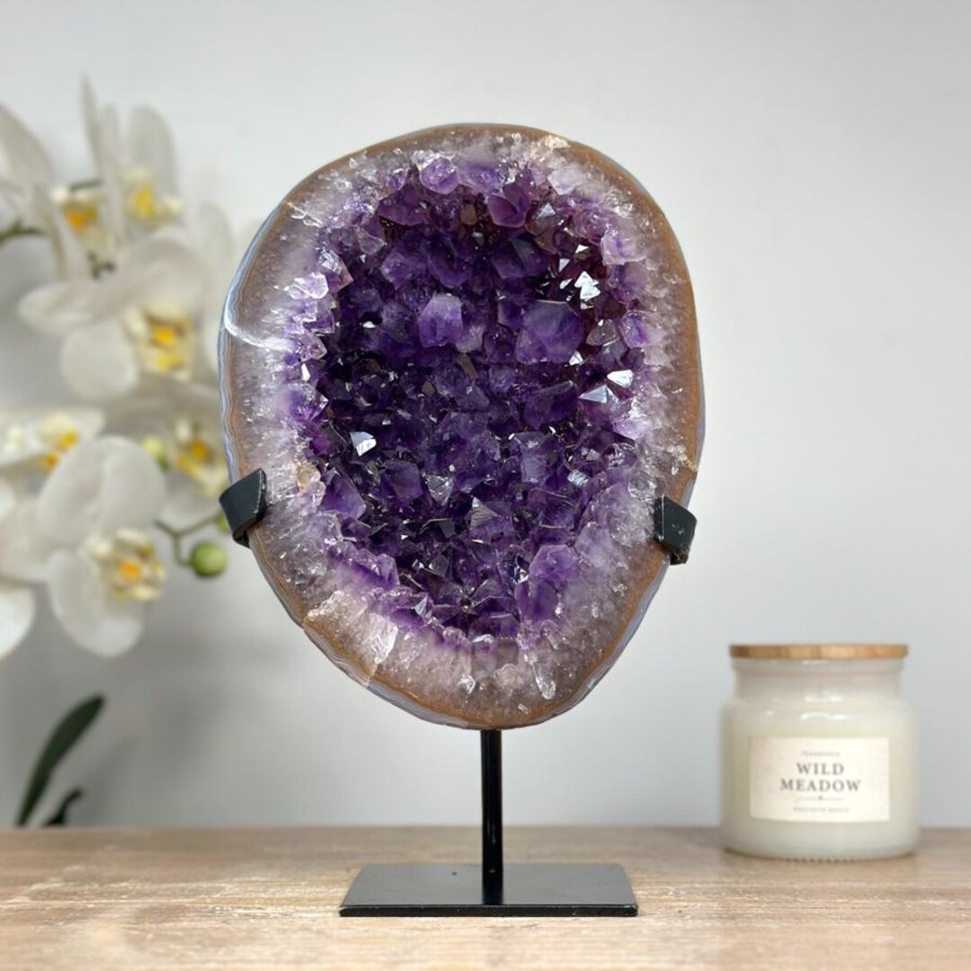 Stunning Natural Amethyst Geode With Deep Purple Crystals, Metallic ...