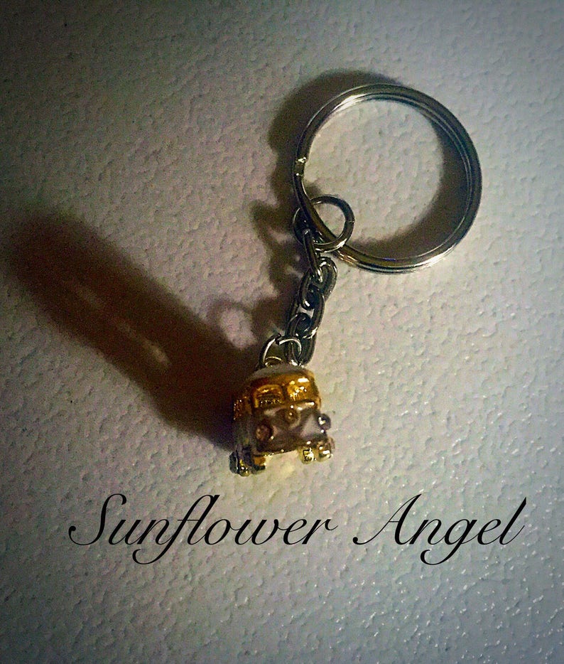 Enamel VW type van in gold and white enamel. Keychain | Etsy