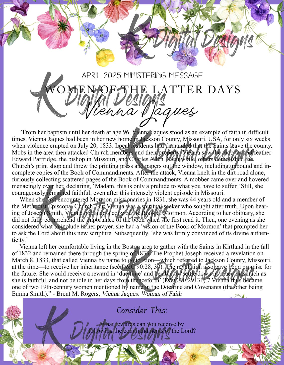 April 2025 Ministering Kit: Women of the Latter Days - Vienna Jaques - Etsy