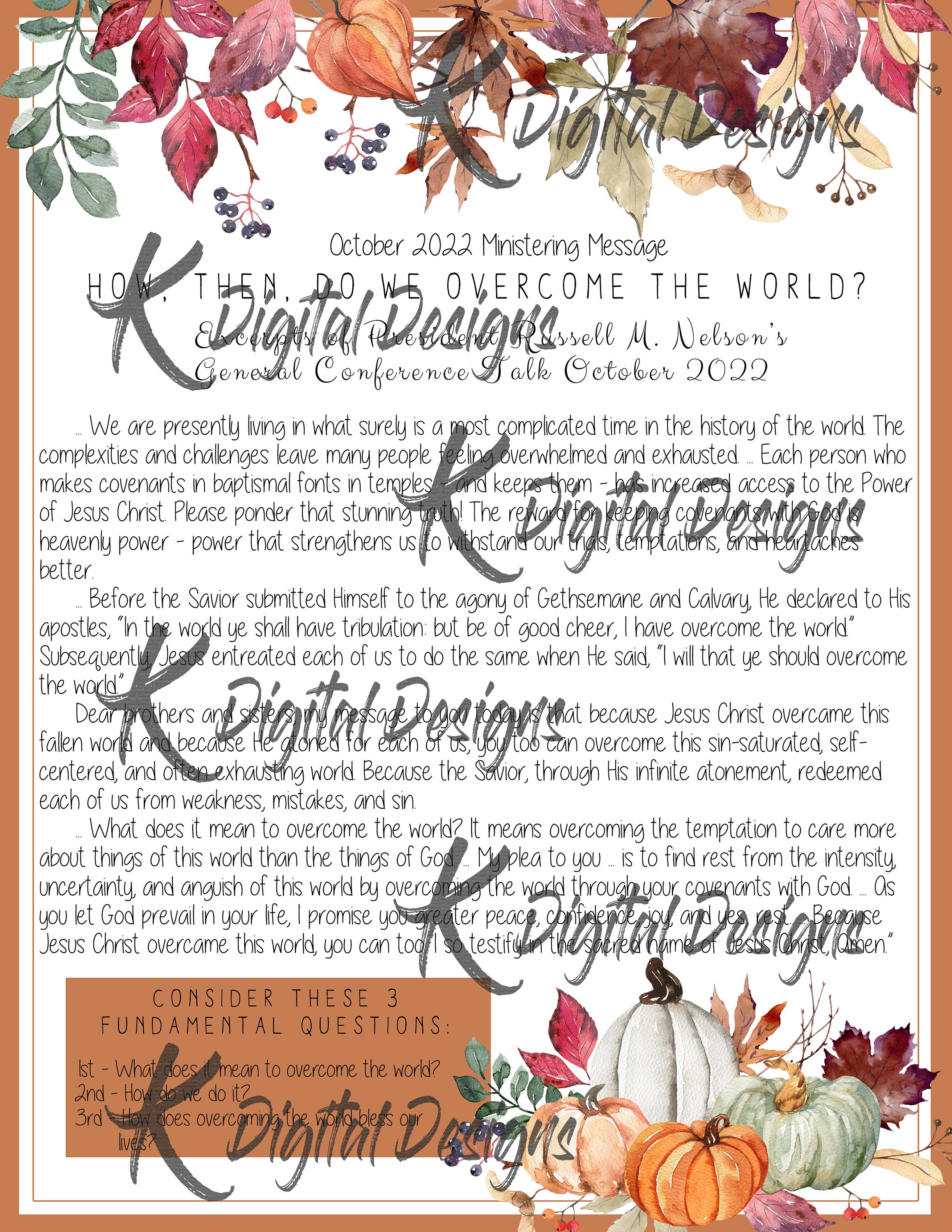 October 2022 Ministering Message: Excerpts From Russell M Nelson's Talk ...