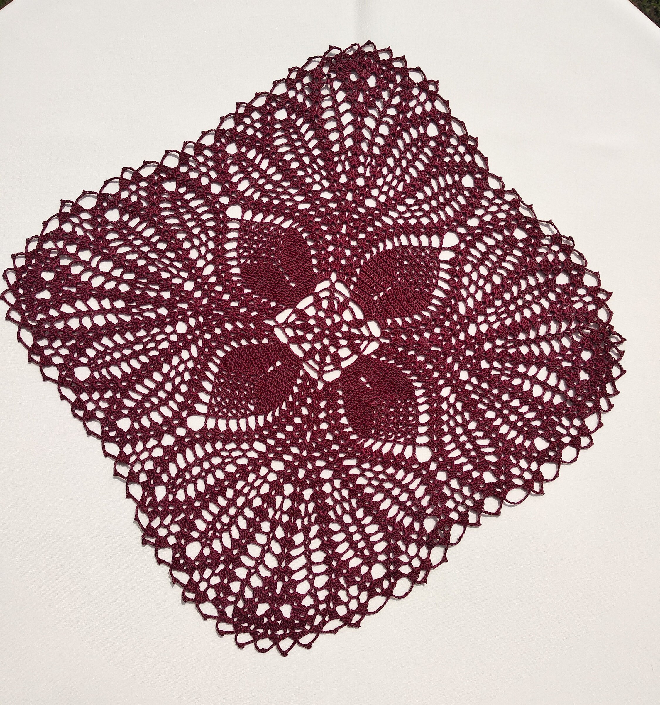 Square Doily-burgundy Doily-crochet Doily-crochet Tablecloth-crochet ...