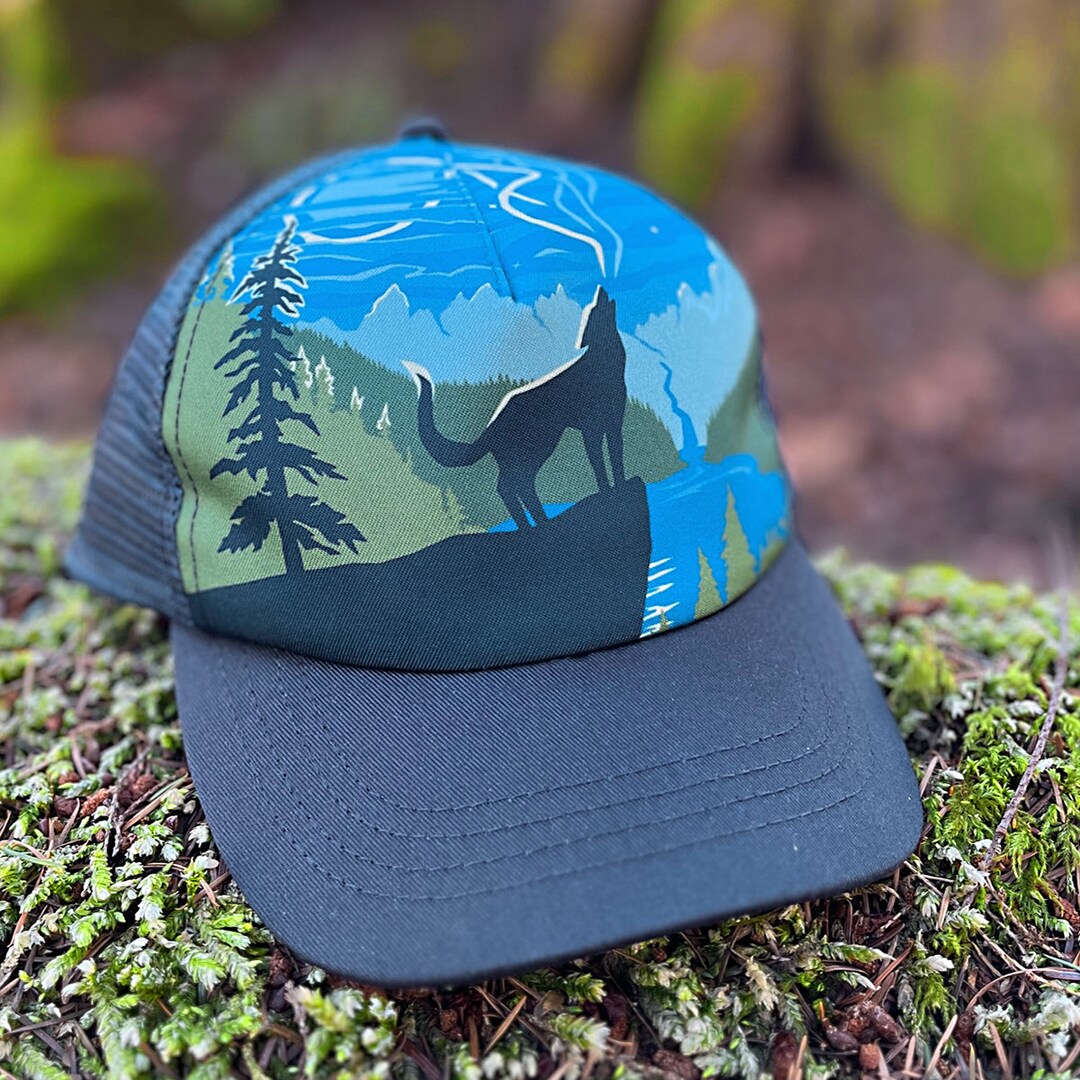 Kids Howling Wolf Trucker Hat Hand Drawn Art Childrens Baseball Cap ...