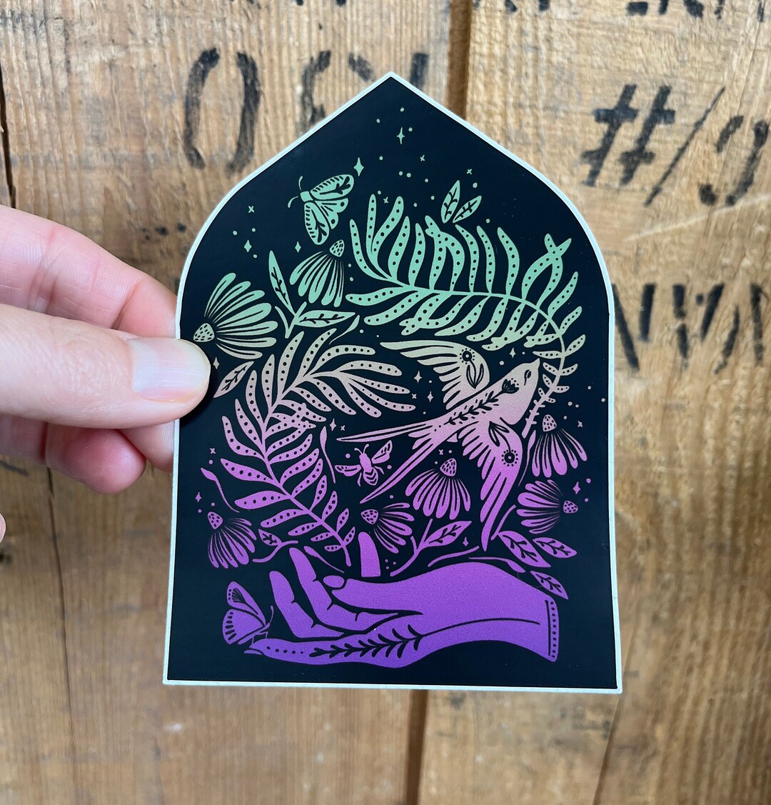 Nature Sticker, Hand Drawn Floral Artwork, Mystic Hand, Gift for Garden ...
