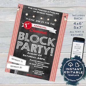 Editable Block Party Invitation, Summer Street Party Neighborhood ...