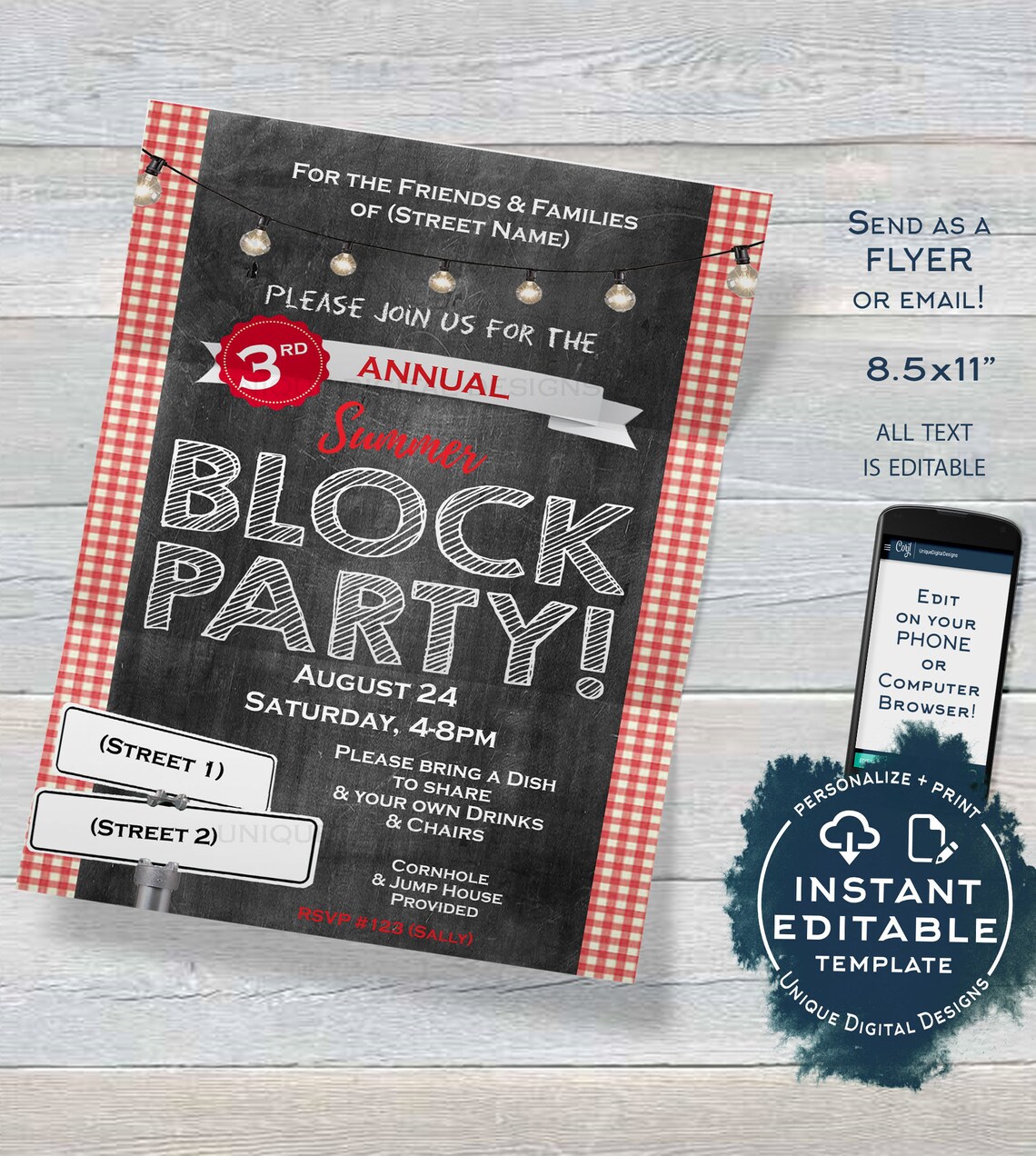 Block Party Invitation FLYER Editable Street Party - Etsy