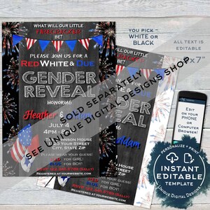 SAVE! Bundle 4th of July Gender Reveal Party Chalkboard Plus Matching ...