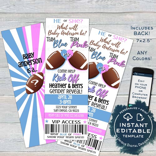 Football Gender Reveal Ticket Invitation Baby Shower Party - Etsy Football Gender Reveal Ticket Invitation Baby Shower Party - Etsy