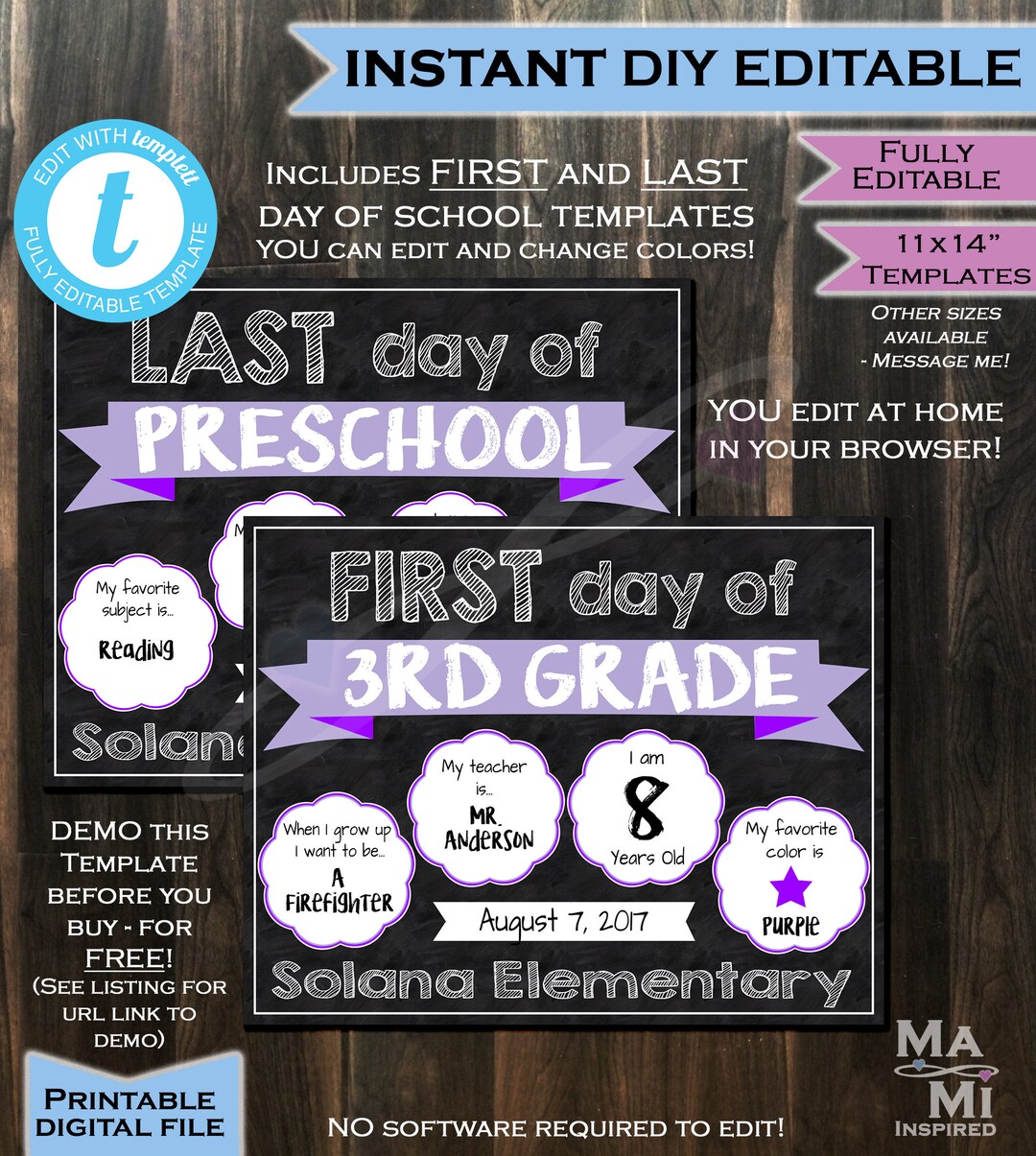 First & Last Day of School 2-in-1 Chalkboard - Sign- Any Color- Any ...